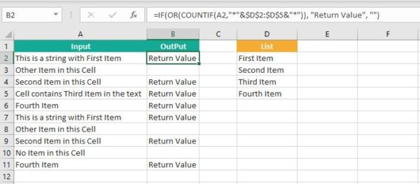 Excel If Cell Contains Text