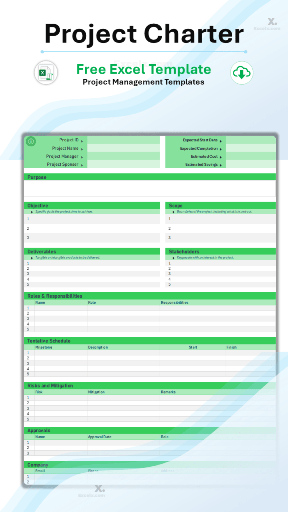 Project Charter Template - Excel Free Download | Excelx.com