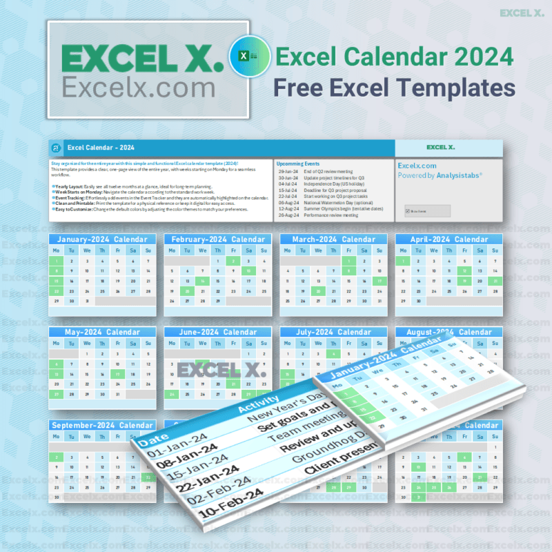 Excel Calendar 2024 Template (Free Download) | Excelx.com