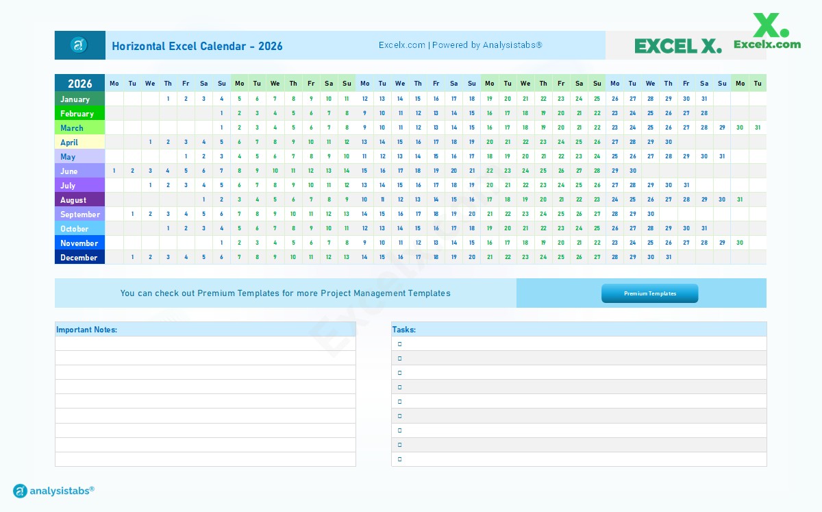 2026 Excel Calendar Templates: Free Download (w/ Week Numbers ...