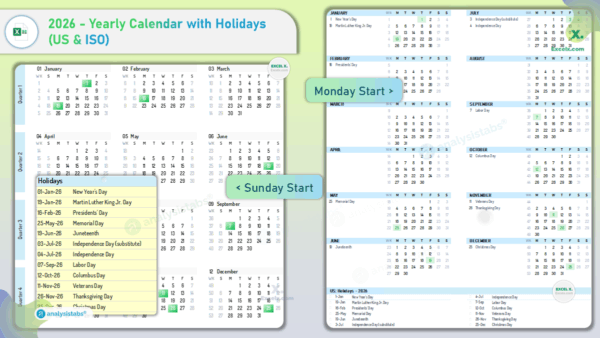 2026 Excel Calendar Templates: Free Download (w/ Week Numbers ...