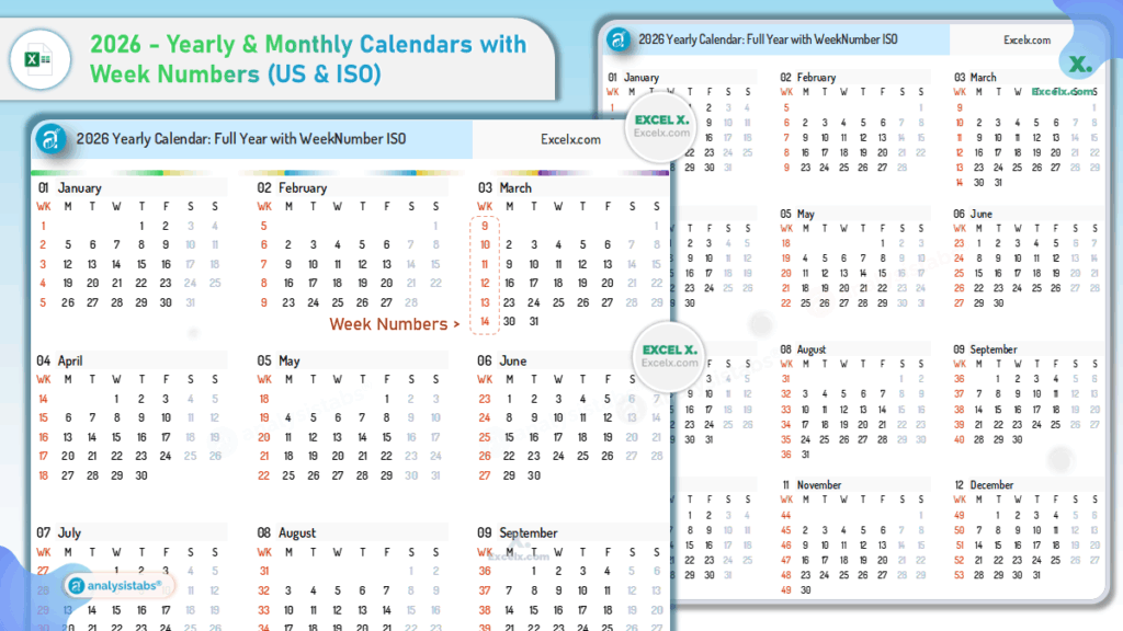 2026 Excel Calendar Templates: Free Download (w/ Week Numbers ...