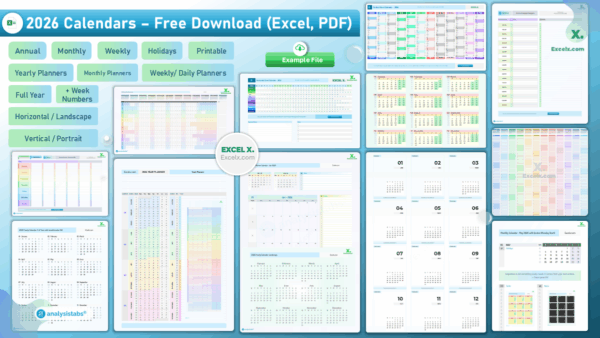 2026 Excel Calendar Templates: 60+ Free Downloads (w/ Week Numbers ...