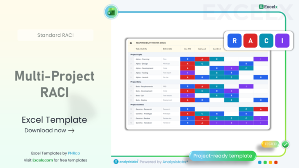 RACI Matrix Template Excel — Free Download 2026 | 52 Templates | Excelx.com