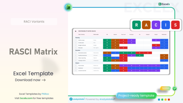 RACI Matrix Template Excel — Free Download 2026 | 52 Templates | Excelx.com